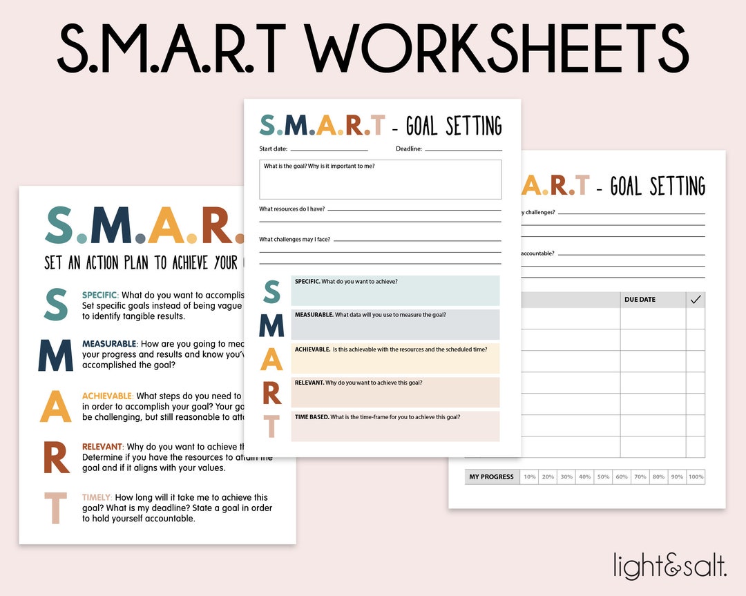 SMART Goals Template, SMART Goals Worksheet, Smart Goal Tracker, Goal ...