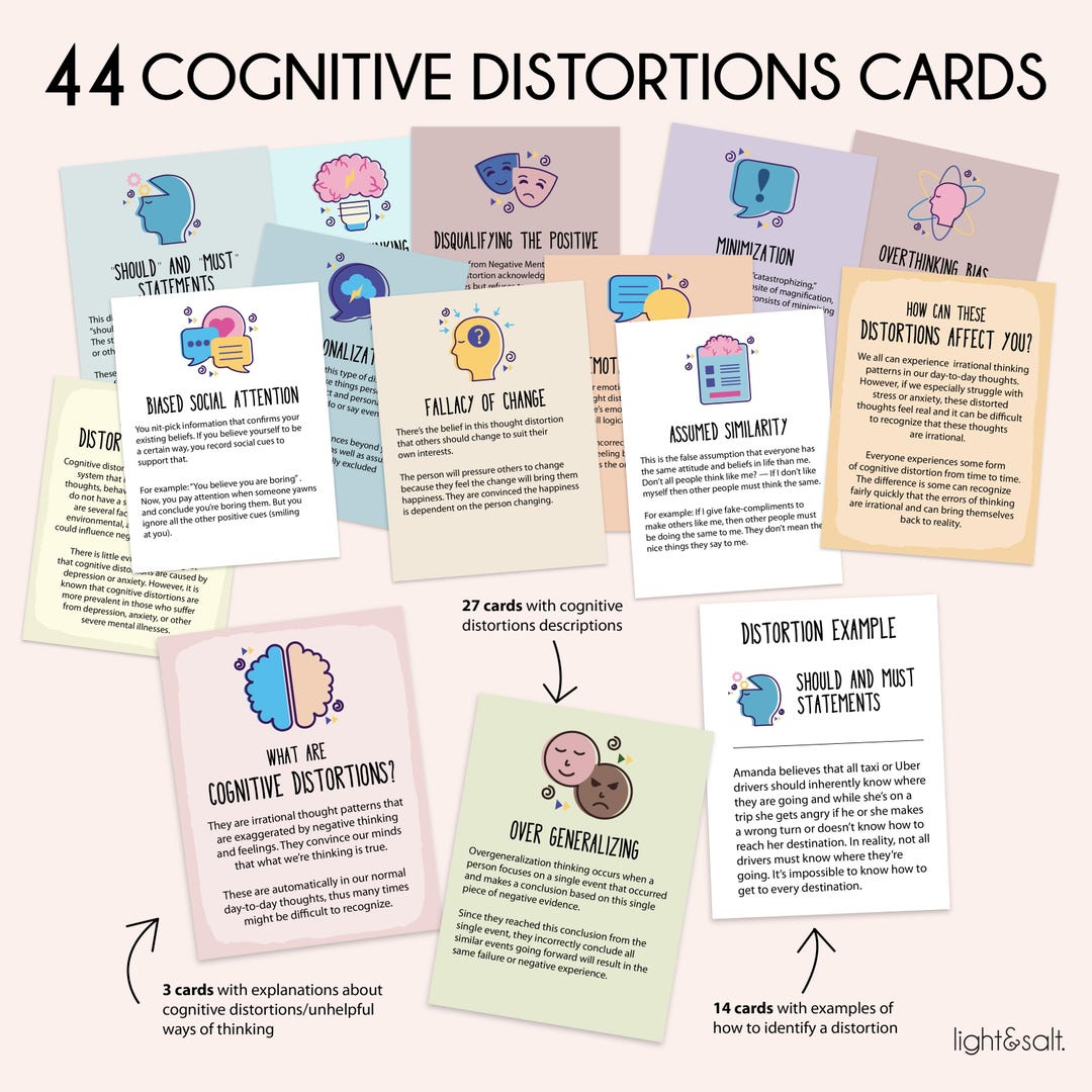 Cognitive Distortion Flashcards, DBT Coping Skill Cards, DBT Cards ...
