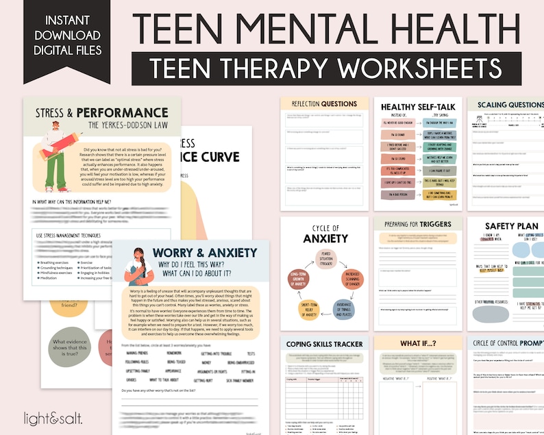 Teen Therapy Worksheets Teen Mental Health Depression - Etsy
