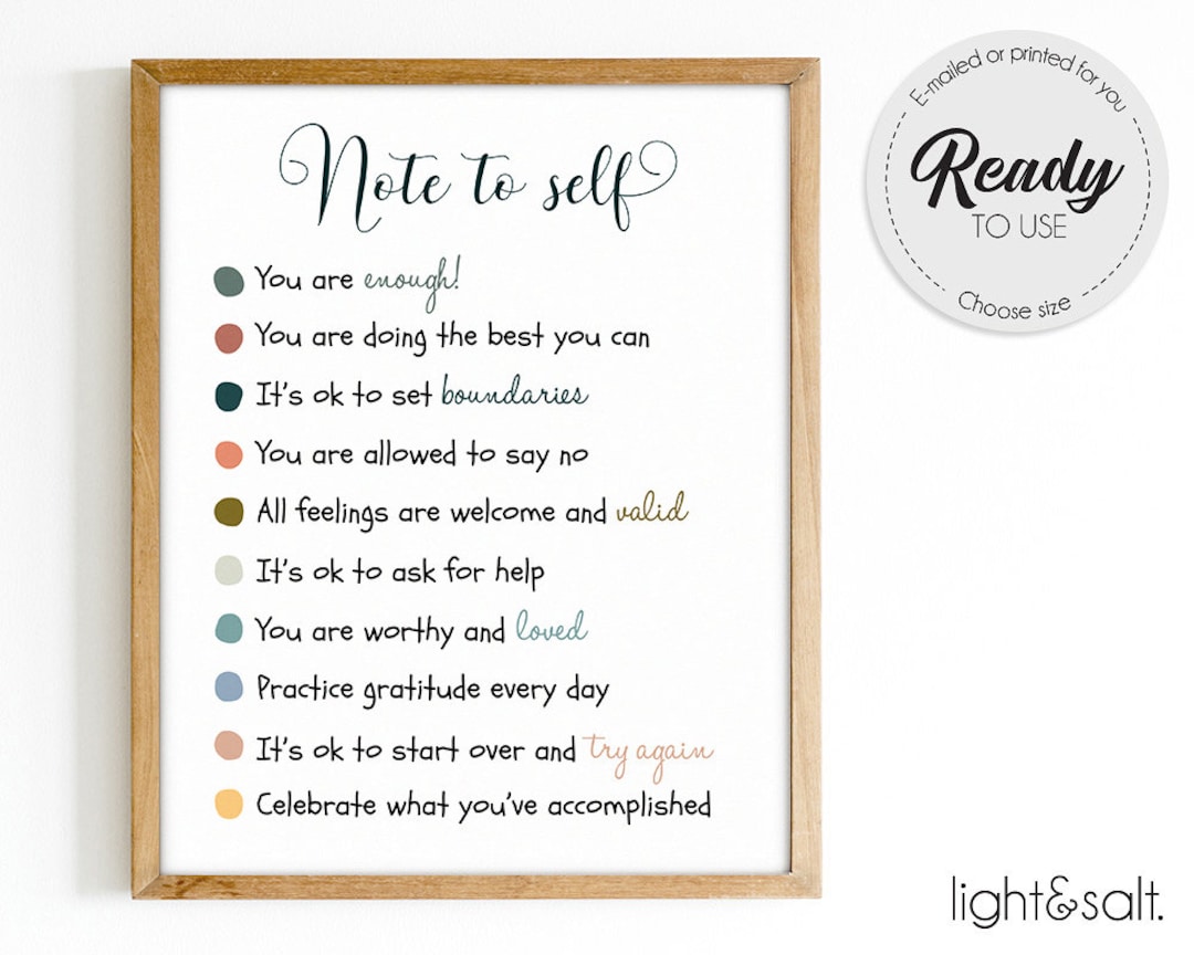 Note to Self Poster, Self Love, Self Care, Be Kind to Yourself, Daily ...