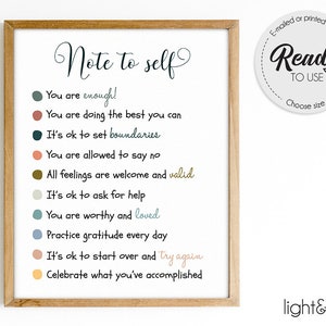 Note to Self Poster, Self Love, Self Care, Be Kind to Yourself, Daily ...