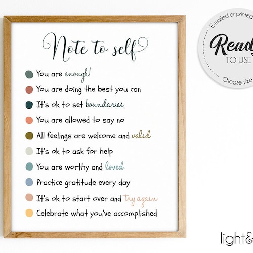 Be Kind to Yourself Poster Daily Checkin Self Care Daily | Etsy
