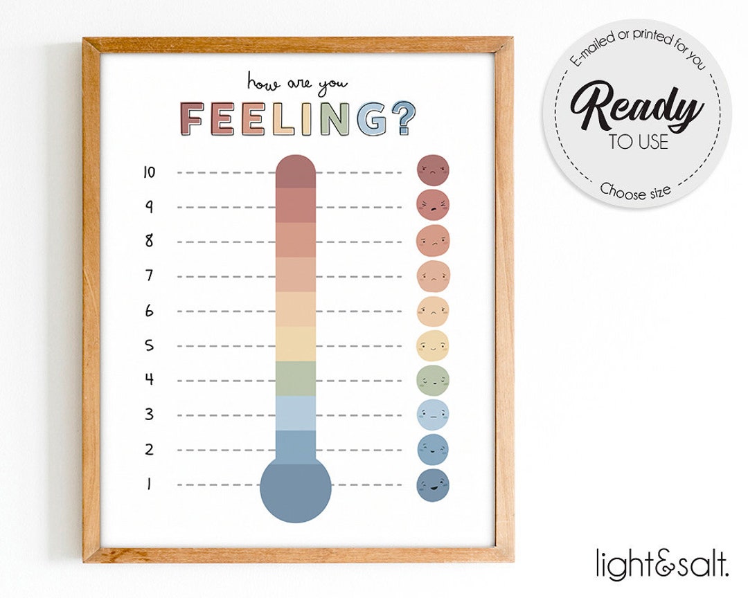 Rainbow Feelings Chart, Emotions Print, Feelings Thermometer, Therapy ...
