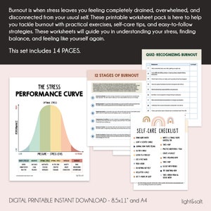 Burnout Prevention Worksheets, Stress Management Worksheets, Self-care ...
