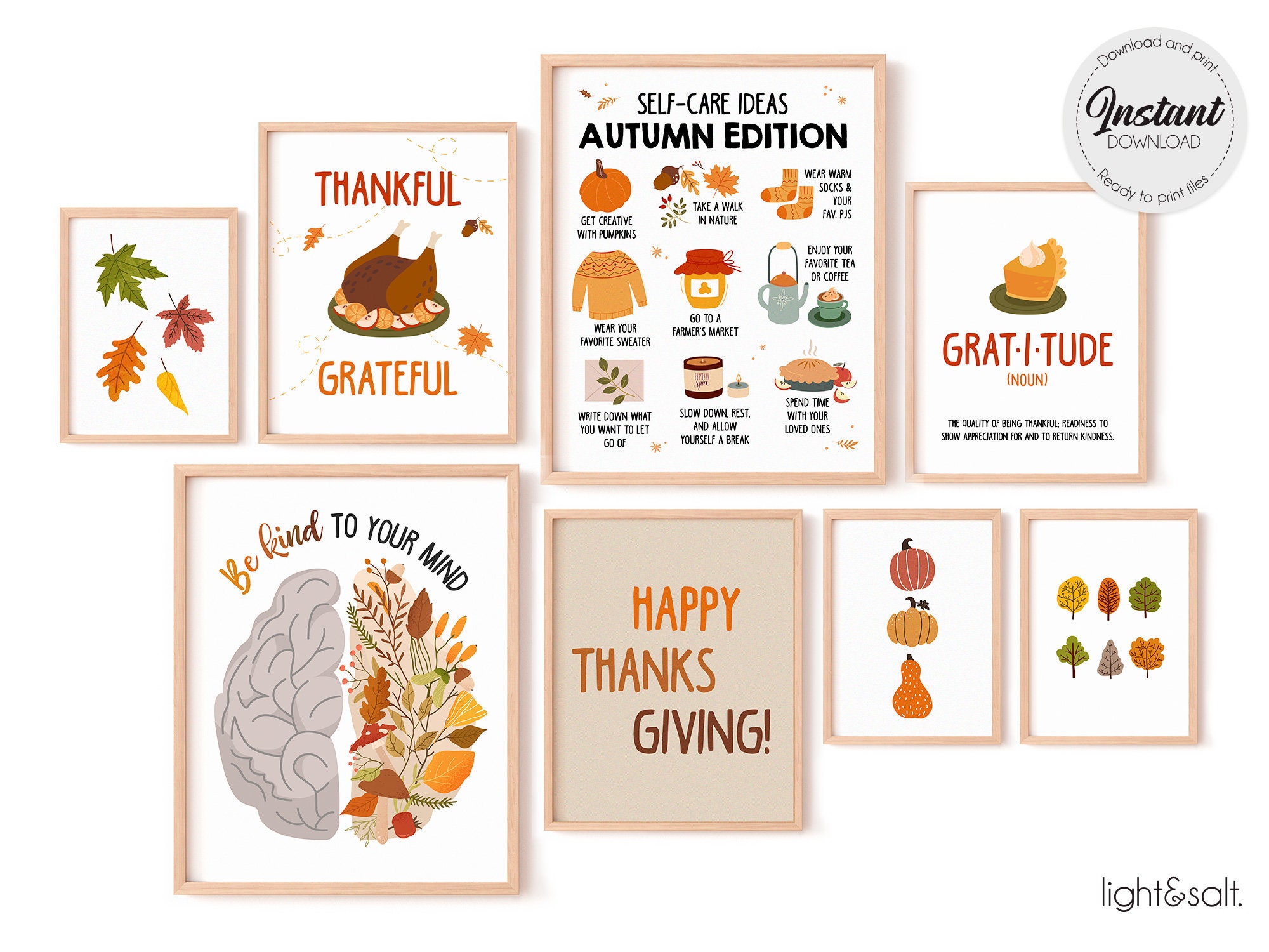 Thanksgiving Decor, Gallery Wall Set of 8 Prints, Mental Health Fall ...