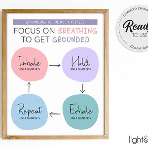 Grounding Technique Breathing Exercise Print, Calming Anxiety Relief ...