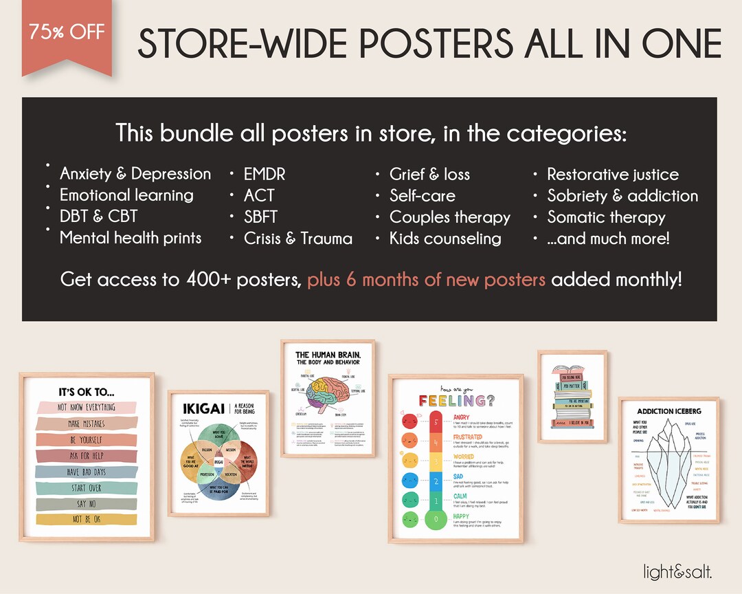75% OFF, Whole Shop Mental Health Posters Bundle, School Counselor ...