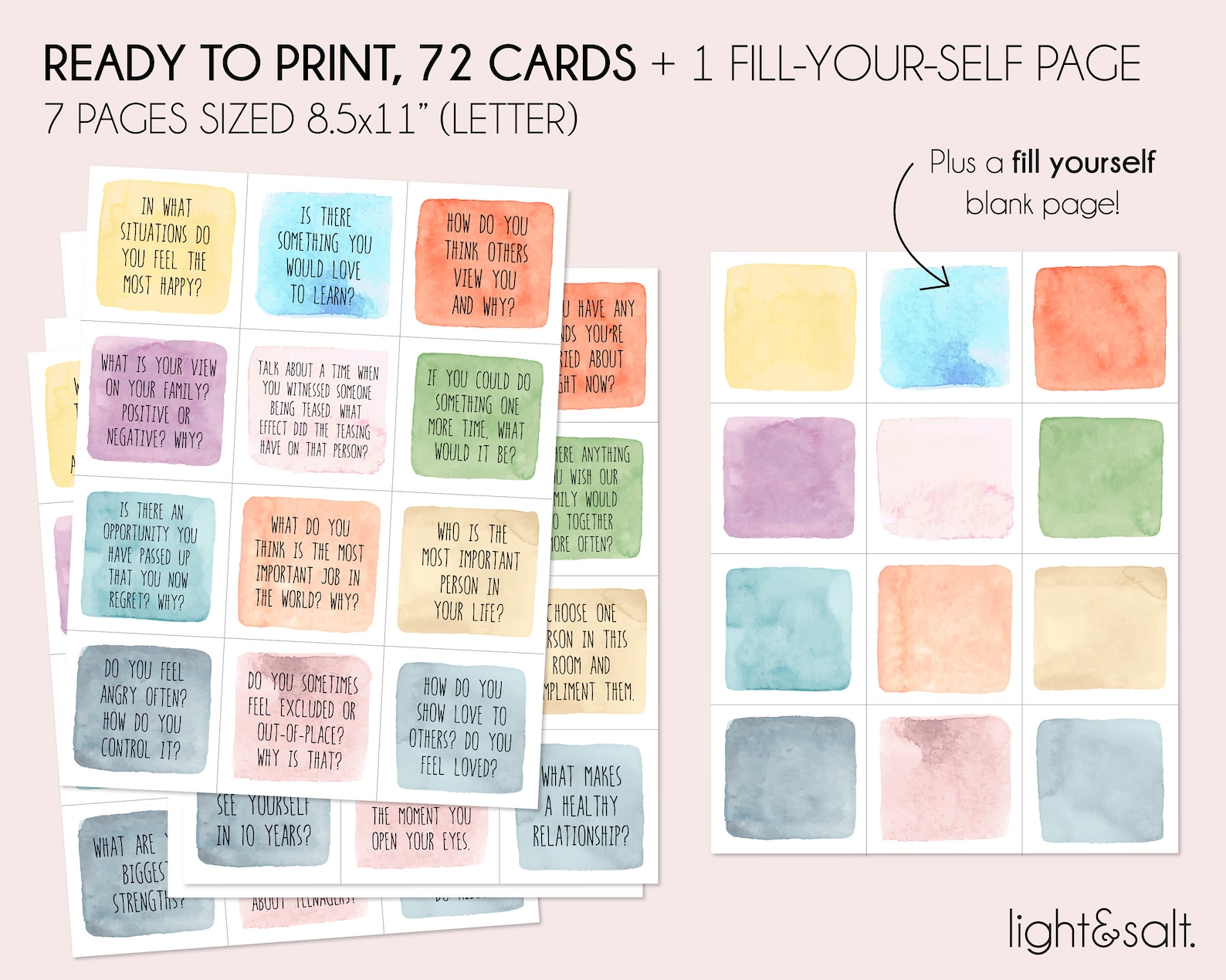 Therapy Questions Cards for Teens, Conversation Starters, Mental Health ...