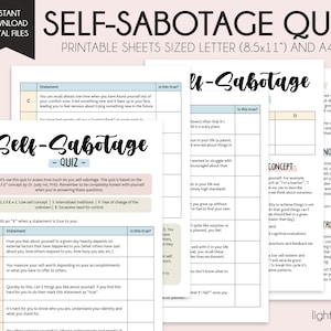 Self Sabotage Quiz, Self Sabotaging Quiz, Therapy Worksheets, Self Love ...