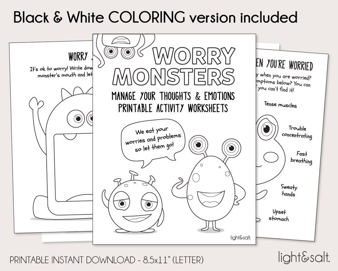 Worry Monster Activity Book Anxiety Worksheets Coping Skills - Etsy