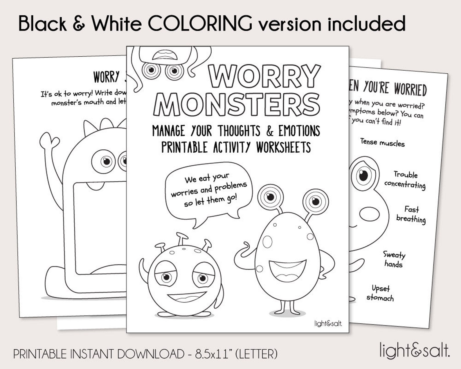 Worry Monster Activity Book Anxiety Worksheets Coping Skills - Etsy