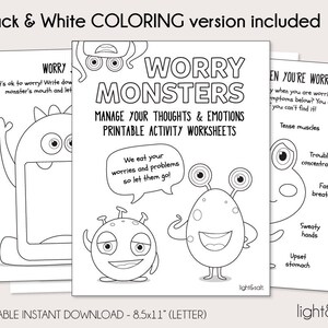 Worry Monster Activity Book, Anxiety Worksheets, Coping Skills for Kids ...