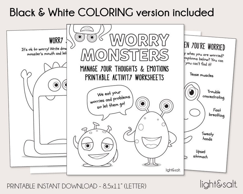 Worry Monster Activity Book Anxiety Worksheets Coping Skills - Etsy