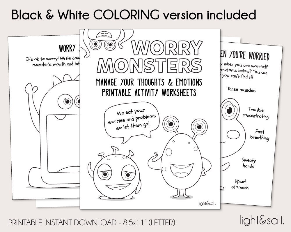 Worry Monster Activity Book Anxiety Worksheets Coping Skills - Etsy