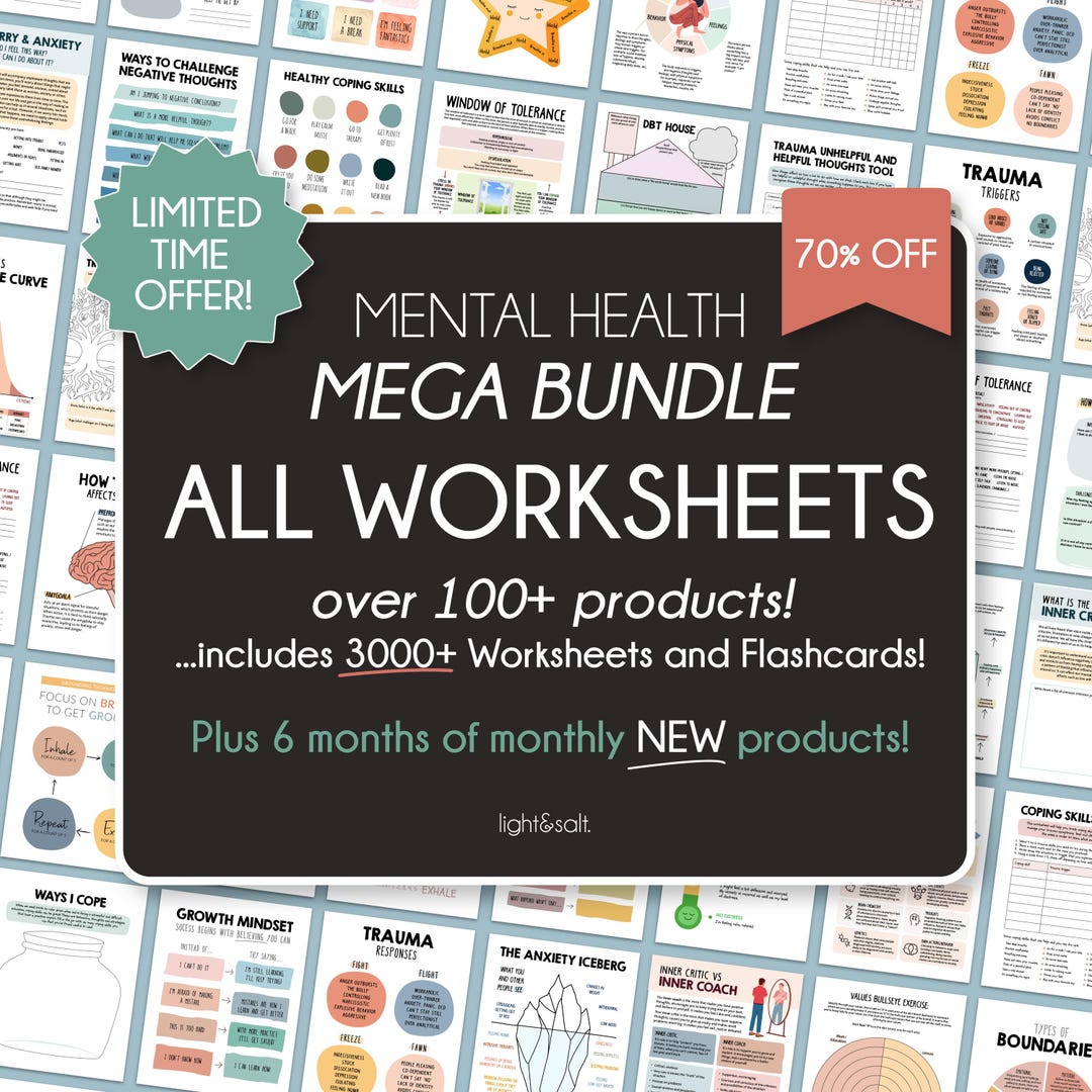 Whole Shop Therapy Worksheets Bundle, 70% Off, Anxiety, Depression ...