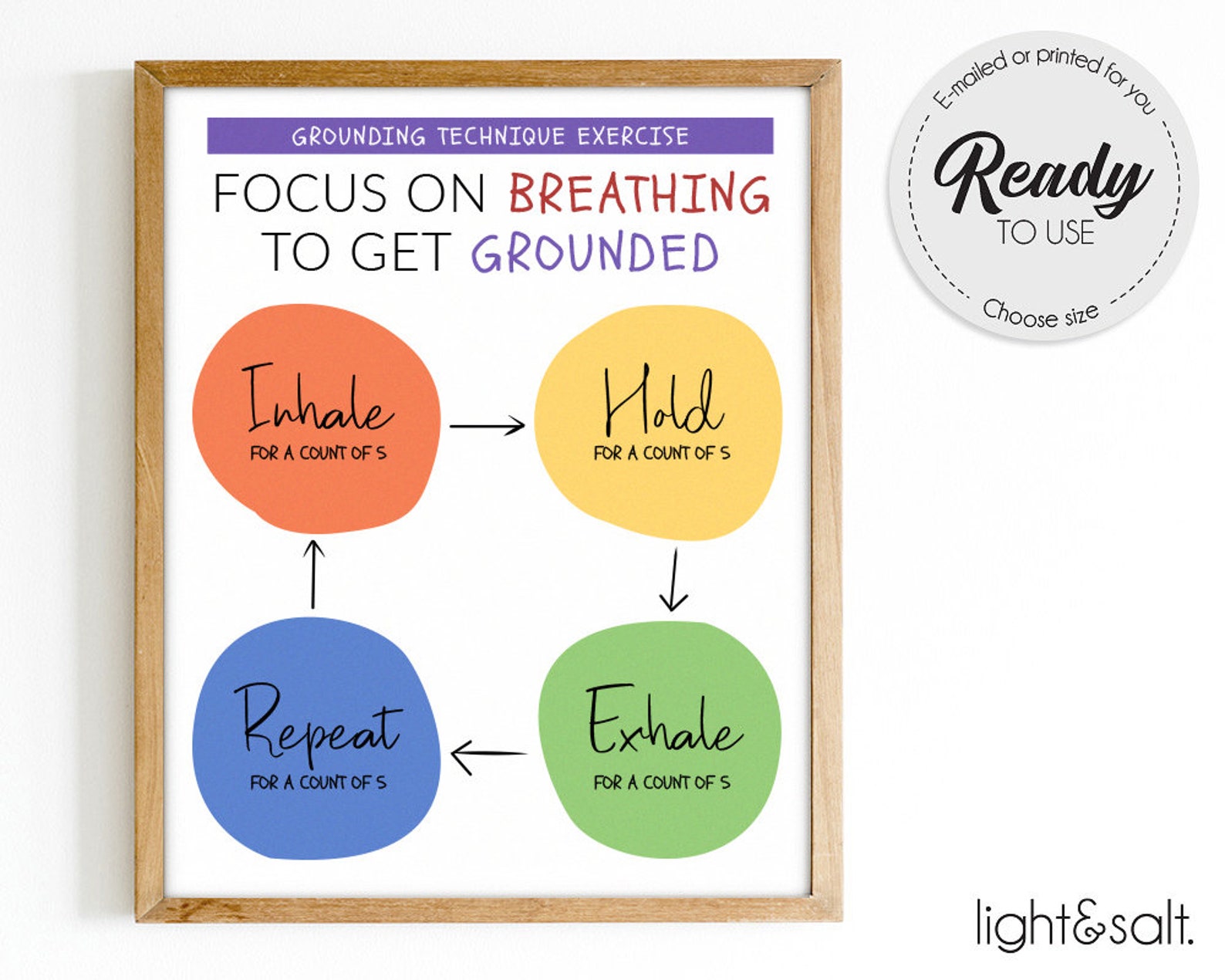 Grounding technique breathing wall art help Anxiety Mental | Etsy