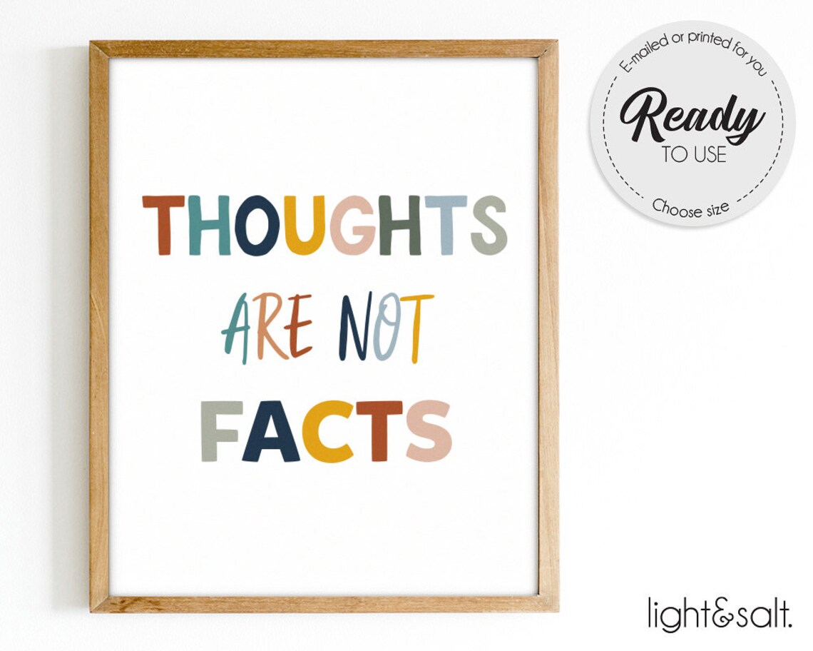 Thoughts Are Not Facts Poster Typography Print Counselor | Etsy