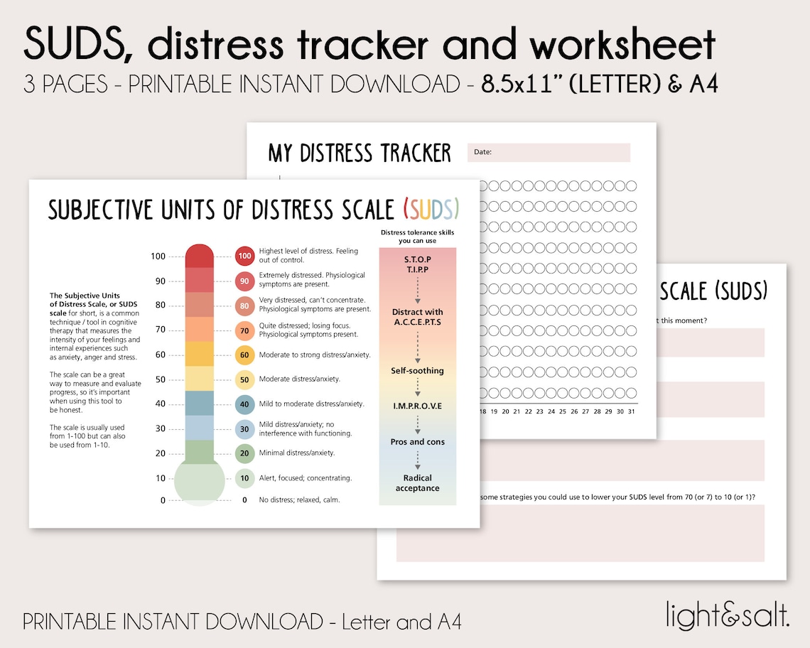 Subjective Units of Distress Scale SUDS Therapy Worksheet - Etsy UK