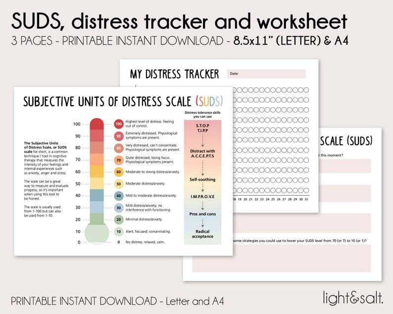 Subjective Units of Distress Scale SUDS Therapy Worksheet - Etsy