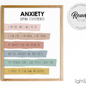 Anxiety Coping Statement Poster, Calm Down Corner, Therapy Office Decor ...
