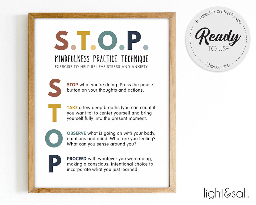 STOP Technique, Stress and Anxiety Relief, Mental Health Poster ...