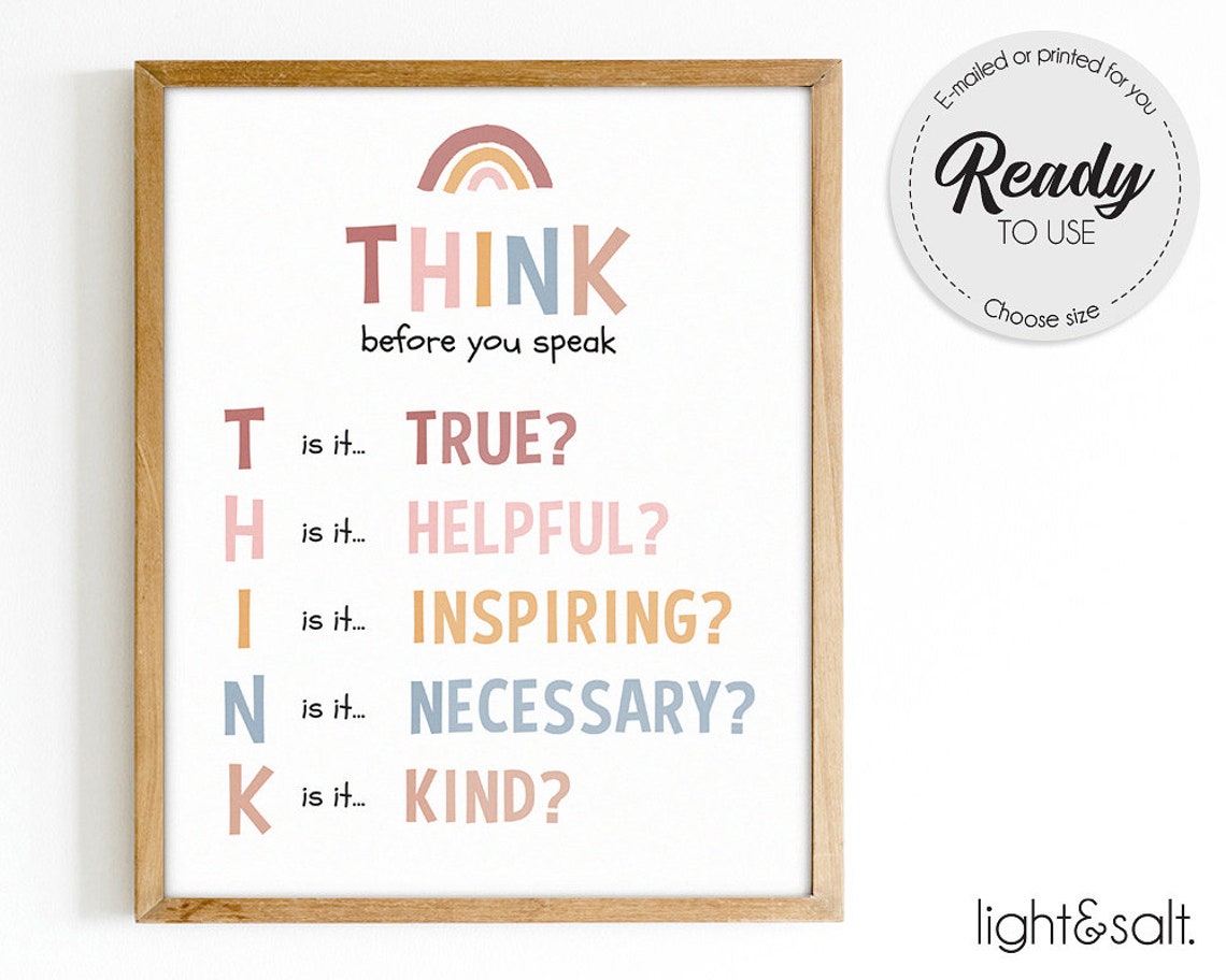 Think Before You Speak Poster Rules Printable Motivational - Etsy