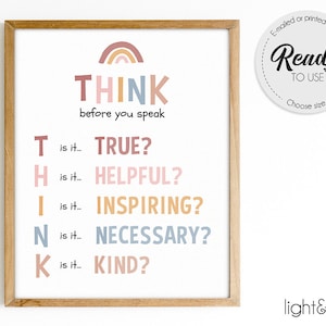 Think Before You Speak Poster, Rules Printable, Motivational Poster ...