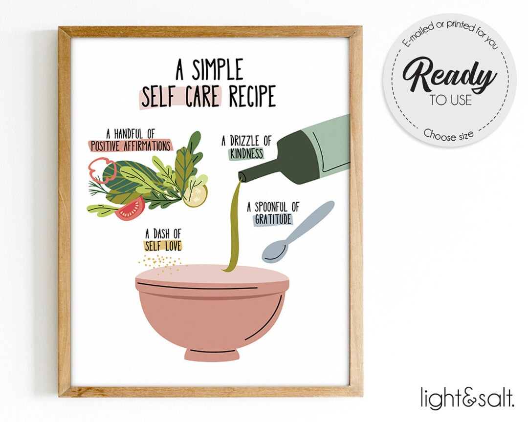 Self Care Recipe, Note to Self, Self Care Poster, Mental Health Poster ...
