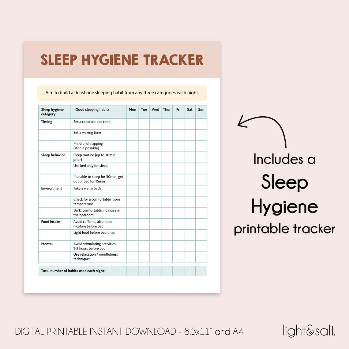 Sleep Hygiene Worksheets, Sleep Journal, Sleep Habits, Sleep Cycle ...