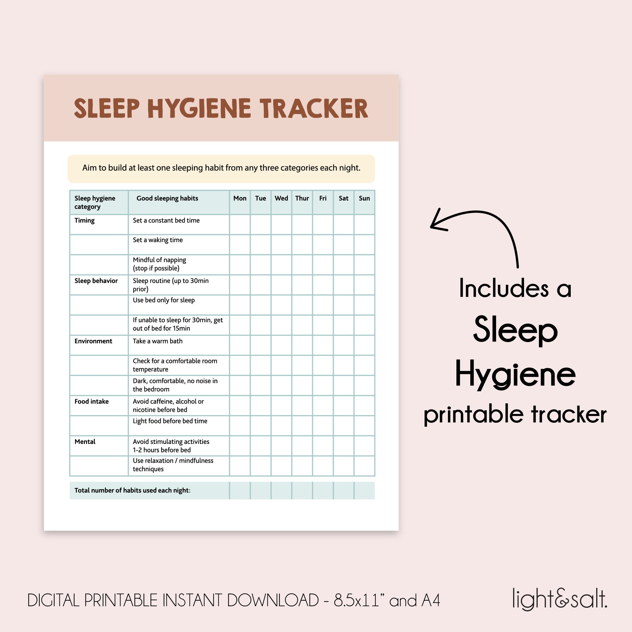 Sleep Hygiene Worksheets, Sleep Journal, Sleep Habits, Sleep Cycle ...