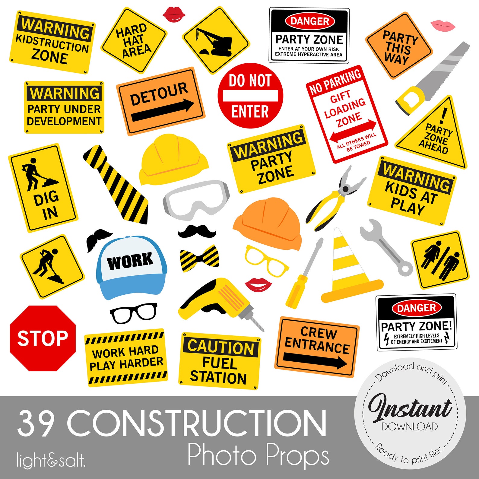 Construction Photo Booth Props, Construction Photo Props, Construction ...
