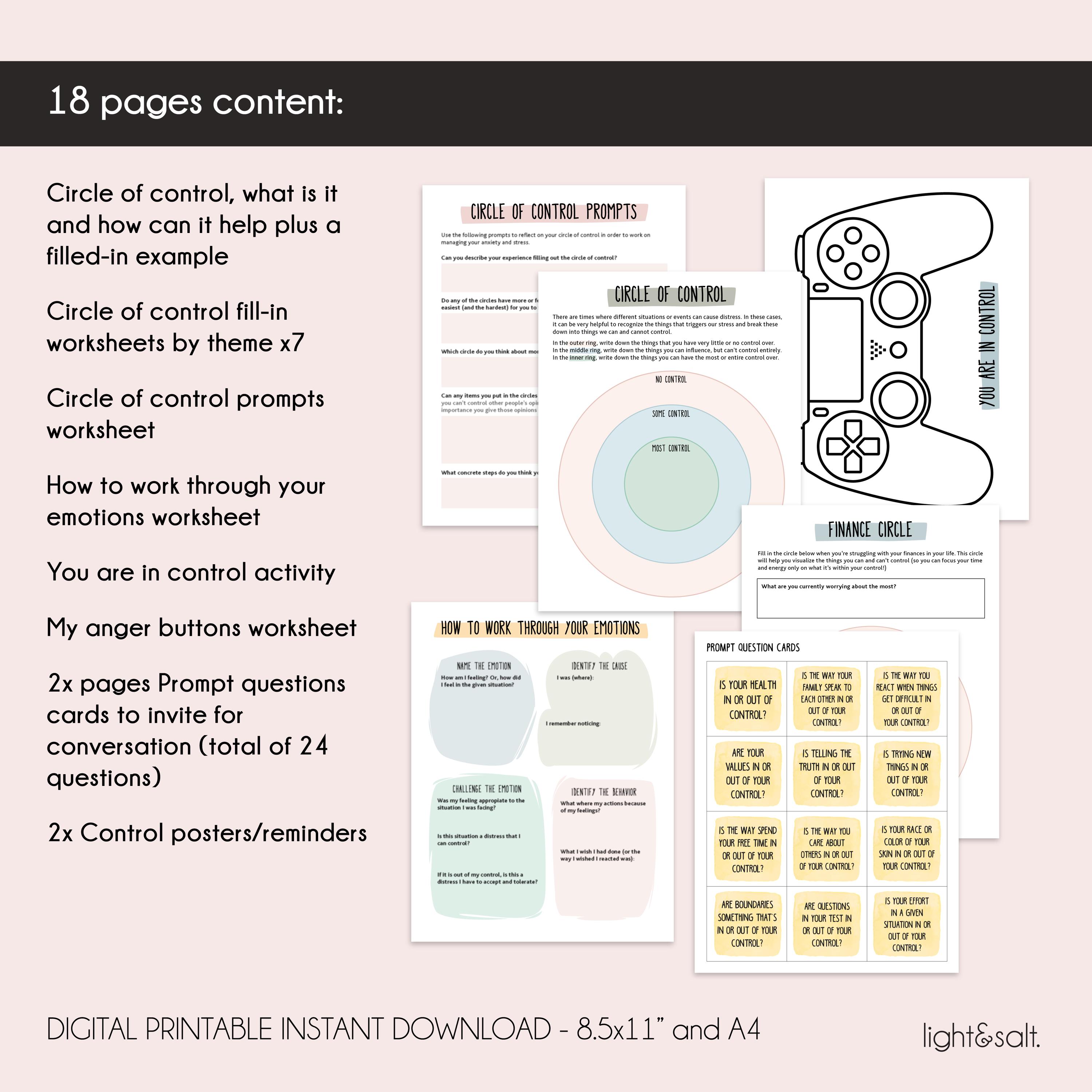 Circle of Control, Therapy Worksheets, Things I Can Control, Worry Book ...