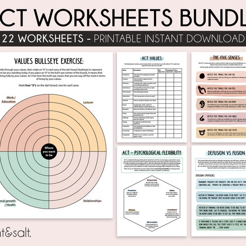 ACT Therapy Worksheets Acceptance and Commitment Therapy - Etsy