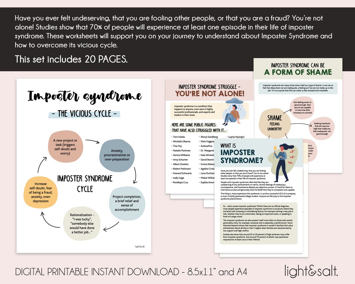 Imposter Syndrome Worksheets, Self Sabotage Workbook, Inner Critic ...
