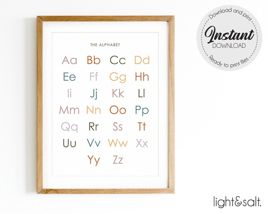Alphabet Print for Nursery, ABC Wall Art, Alphabet Chart, Rainbow ...