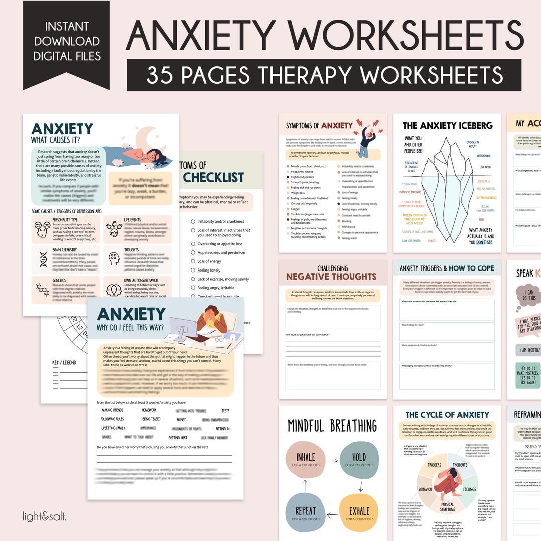 Anxiety Bundle, Anxiety Worksheets, Anxiety Journal, Therapy Worksheets ...