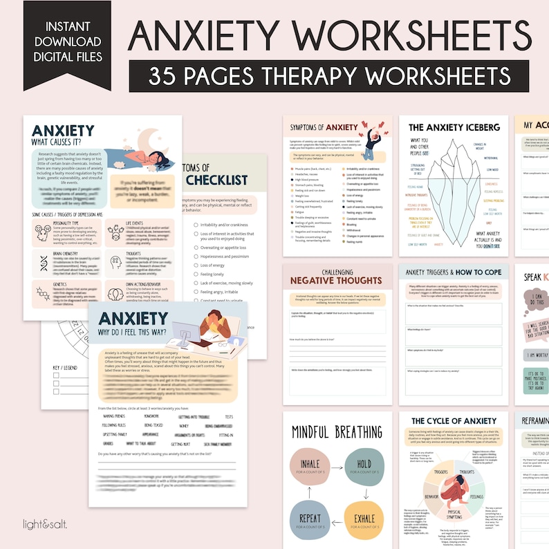 Anxiety Bundle, Anxiety Worksheets, Anxiety Journal, Therapy Worksheets ...