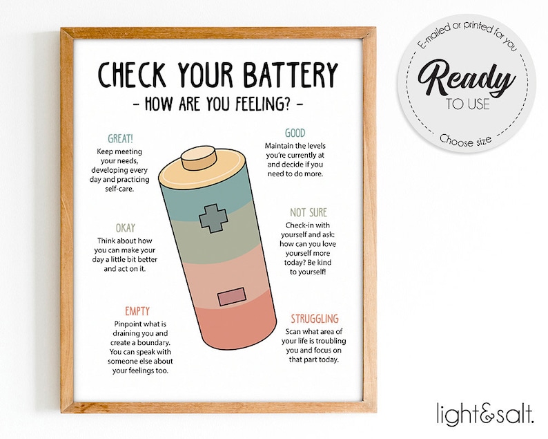 Check Your Battery Poster, Feelings Chart, Emotions Poster, Mental ...