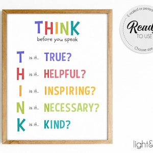Think Before You Speak Poster, Rules Printable, Motivational Poster ...