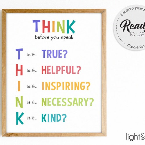 Think Before You Speak Poster Classroom Rules House Rules - Etsy