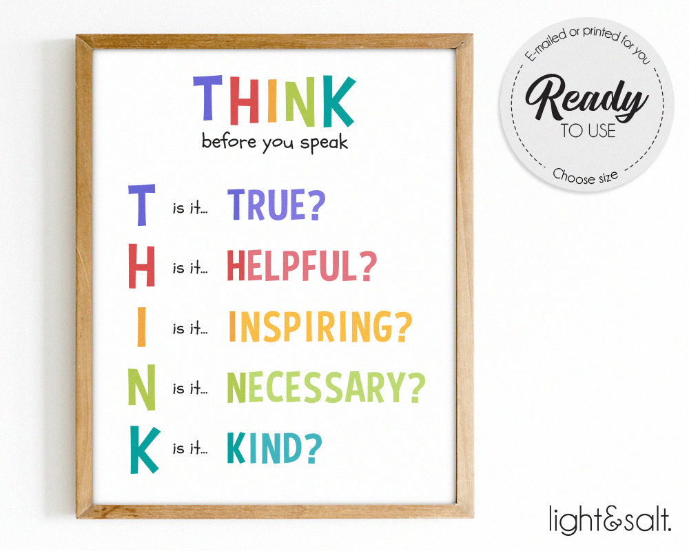 Think Before You Speak Poster Rules Printable Motivational | Etsy