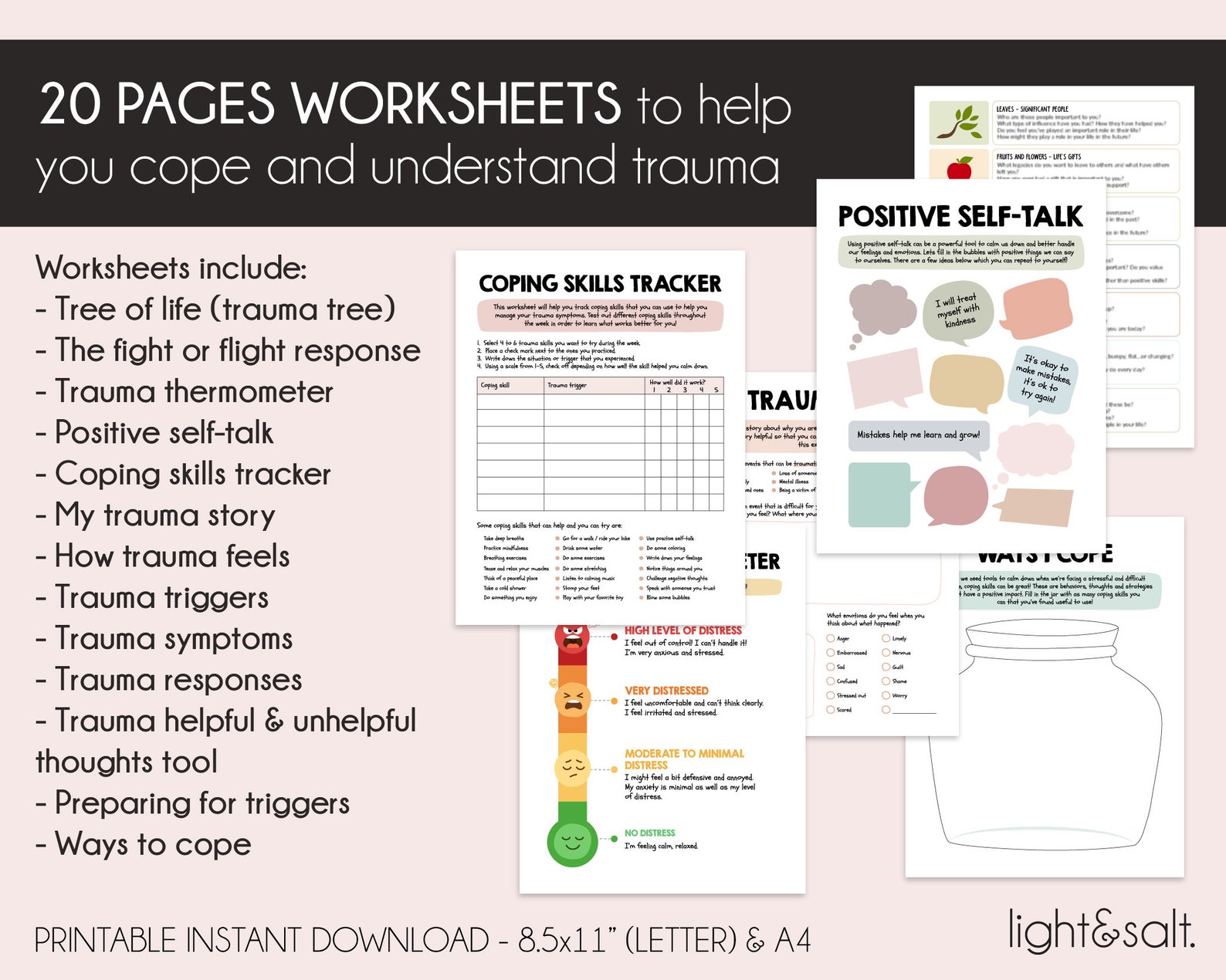 Trauma Therapy Worksheets for Kids, PTSD, Recovery Workbook, School ...