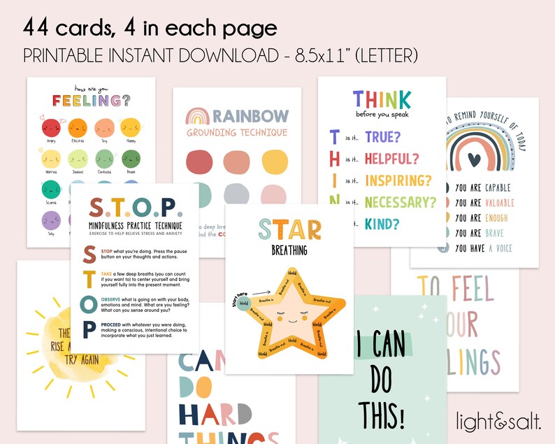 Kids Calm Down Coping Skills Cards Grounding Technique | Etsy