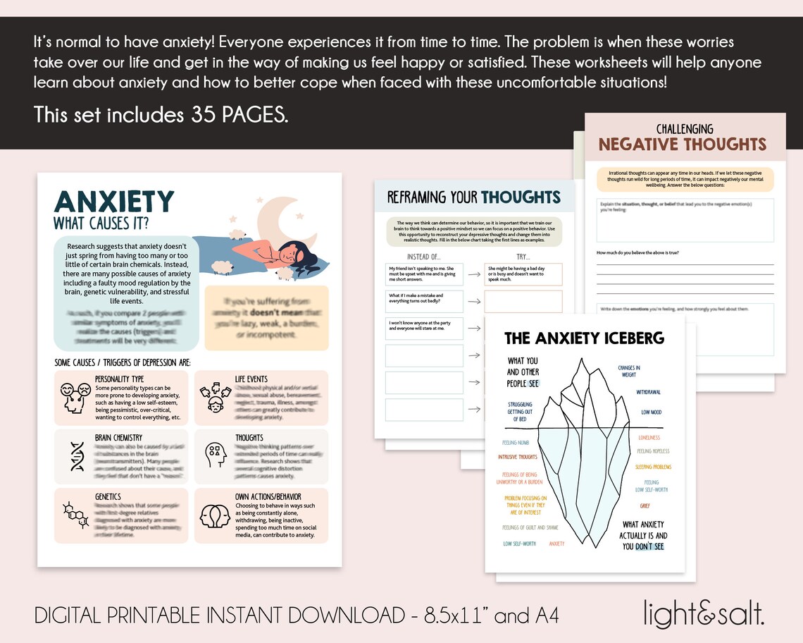 Anxiety Bundle Anxiety Worksheets Anxiety Journal Therapy - Etsy