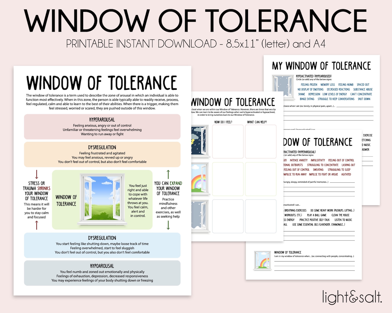 Window of Tolerance Worksheet Trauma Therapy Social - Etsy