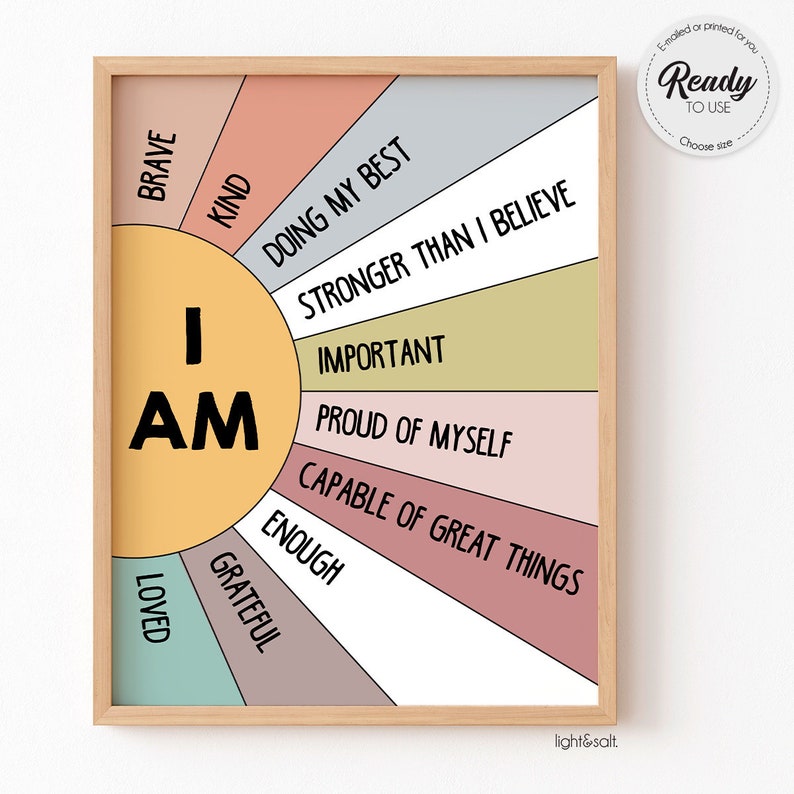 Positive Affirmations for Kids Poster, I Am Poster, Notes to Self ...