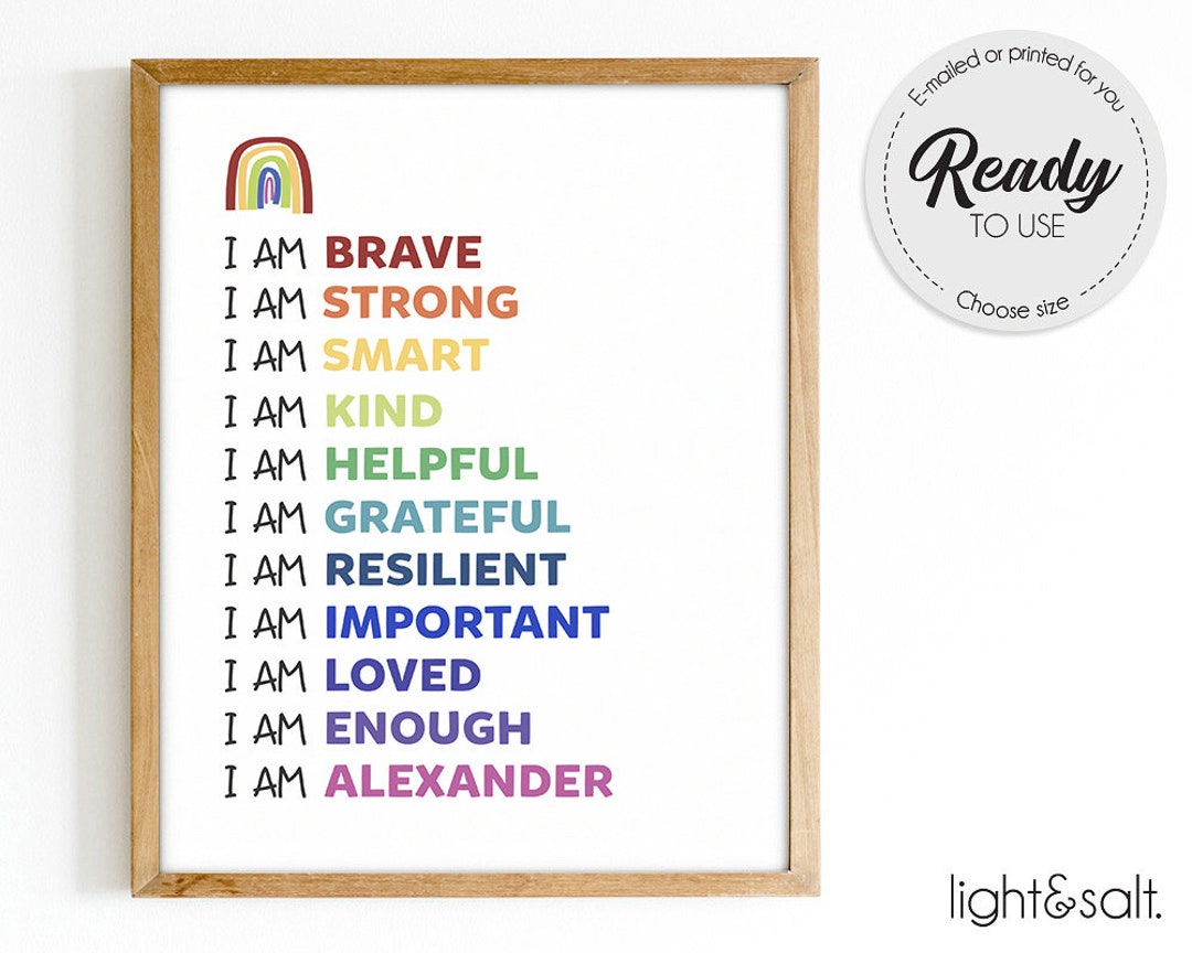 Personalized Positive Affirmations for Kids, Custom Name Print, Daily ...