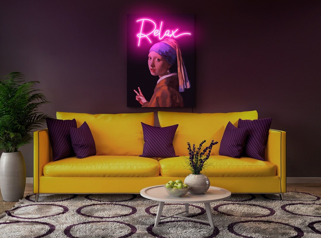 Relax Neon Sign, Girl With a Pearl Earring Neon Sign, Neon Artwork, Pop ...