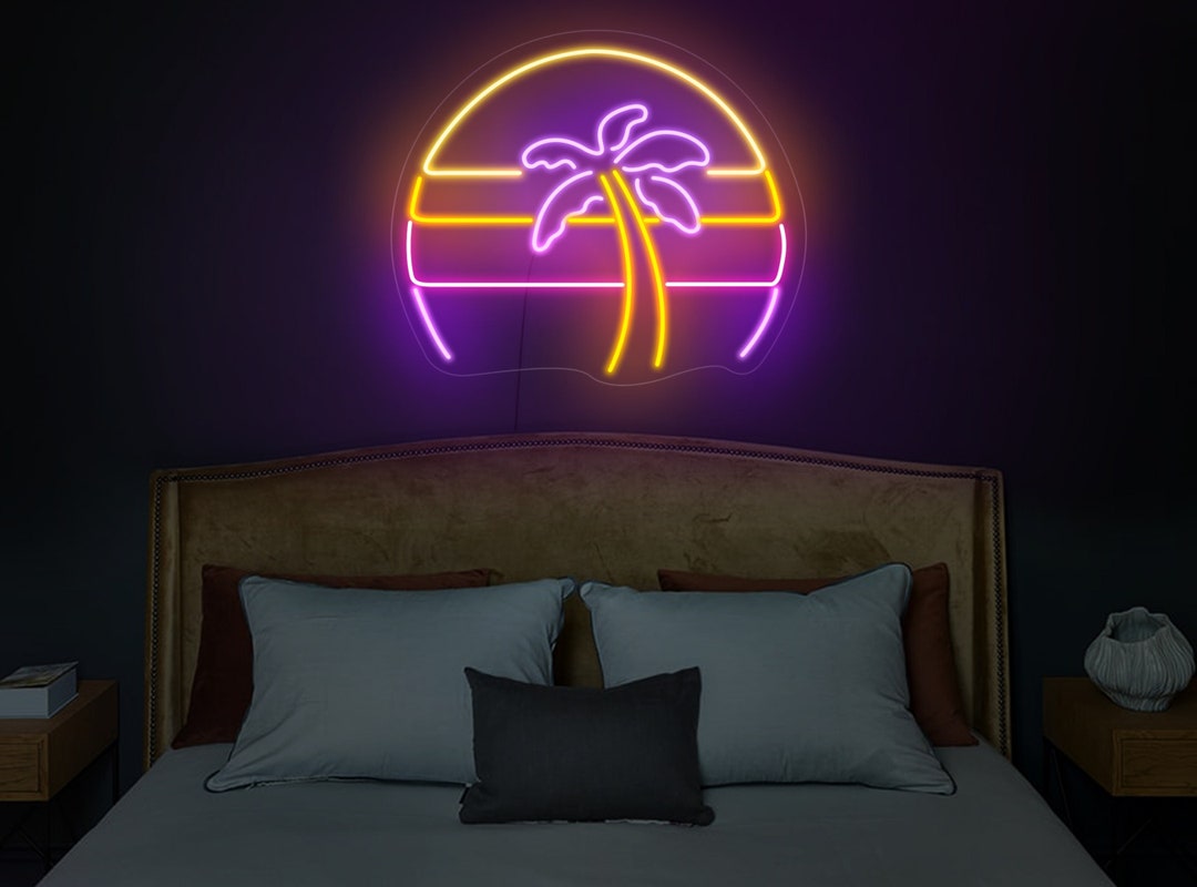 Palm Tree Neon Sign, Sunset Neon, Retrowave Neon Sign, Vaporwave Neon ...
