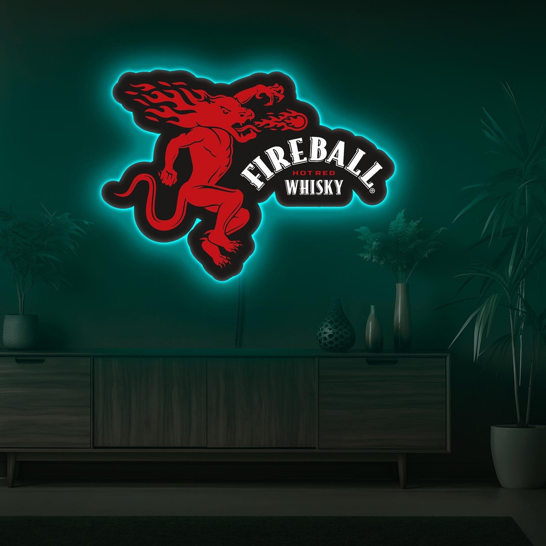 Fireball Whisky Neon Sign, Fireball Whisky Logo, Whiskey Neon Sign ...